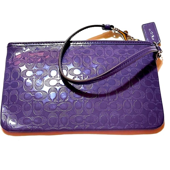 Coach | Bags | Coach Purple Patent Leather Logo Wristletclutch | Poshmark